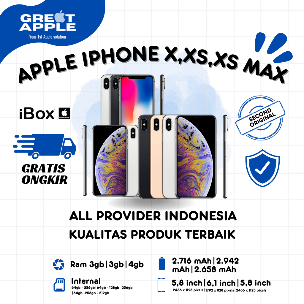 Jual GREAT IP X / XS / XS MAX 64GB 256GB Second BEKAS | MULUS NORMAL ...