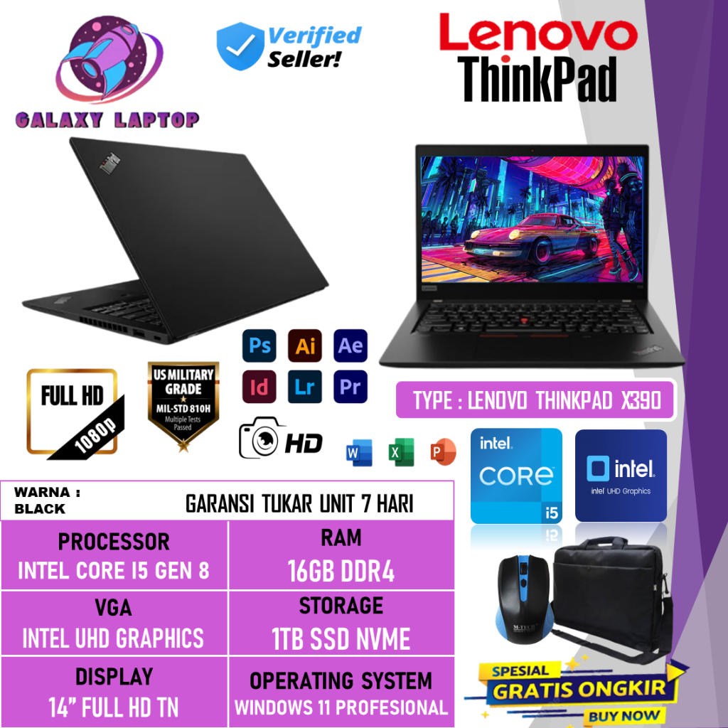 Jual Laptop Lenovo Thinkpad X280 X395 X390 X13 Intel i5 RAM 16GB 1TB ...