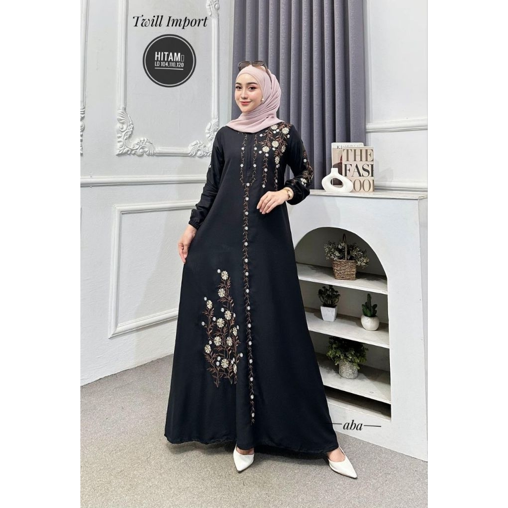 Jual DRES BUNGA BORDIR.DRES HITAM.GAMIS TWILL | Shopee Indonesia