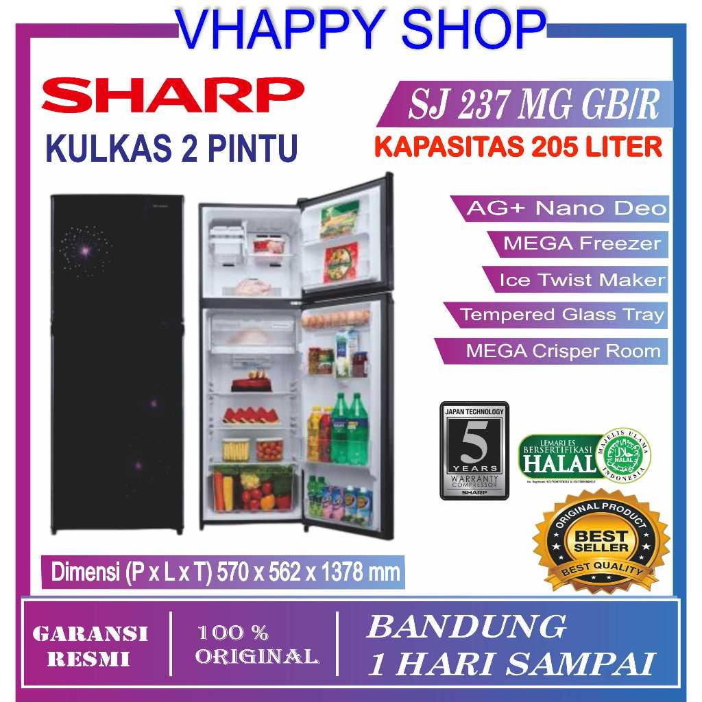 Jual Kulkas 2 pintu SHARP SJ 237 MG DB/DP No frost Glossy Door 220 ...