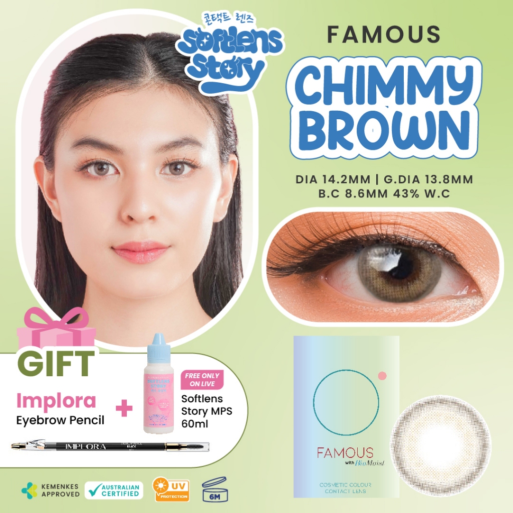 Jual FREE IMPLORA Famous Chimmy Brown | 14.2mm Soflens Warna | Soflen ...
