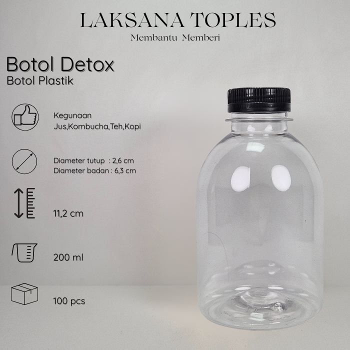 Jual Botol Detox 250 ml/ botol kopi, jus, kombucha plastik/ botol ...