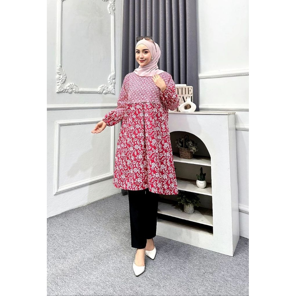 Jual AL FATIH ID- Tunik Balina Katun Premium Batik Merah Putih || Tunik ...
