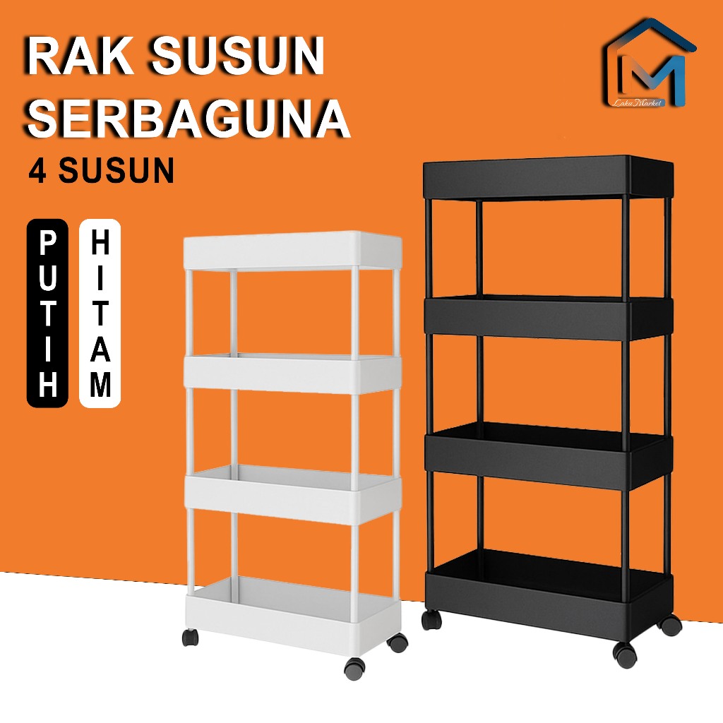 Jual (LM) Rak Troli 4 Susun Persegi Model Rak Plastik Tebal Serbaguna ...