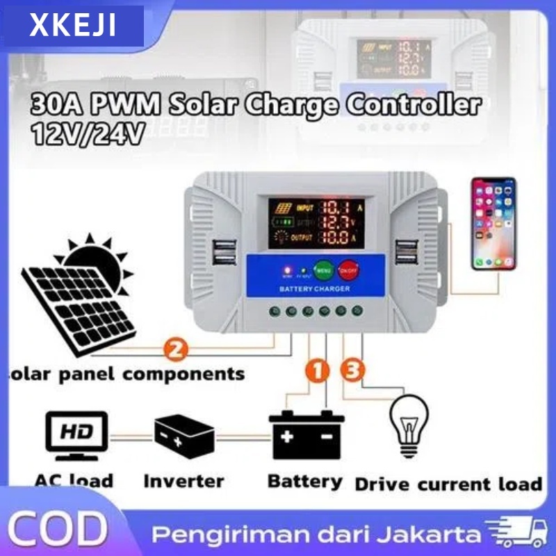 Jual 30A Solar Charge Controller LED 12/24V MPPT PWM PWM untuk baterai lithium Controller Panel ...
