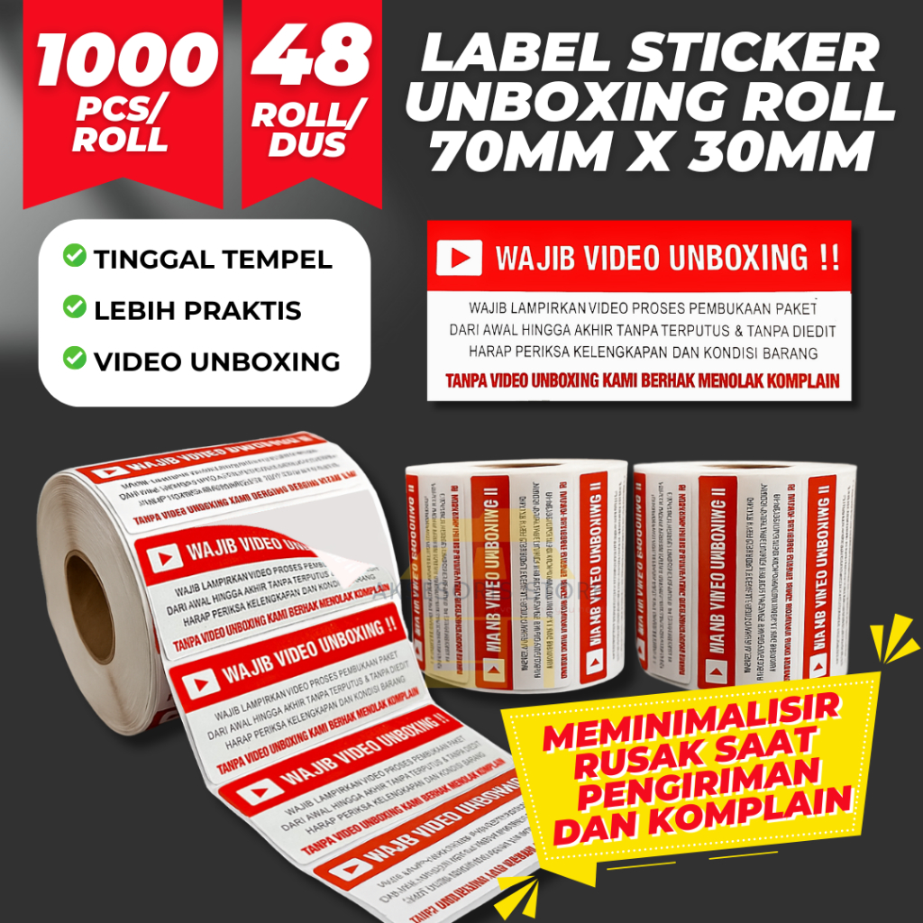 Jual STICKER LABEL WAJIB VIDEO UNBOXING 70 X 30MM ISI 1000PCS | Shopee ...