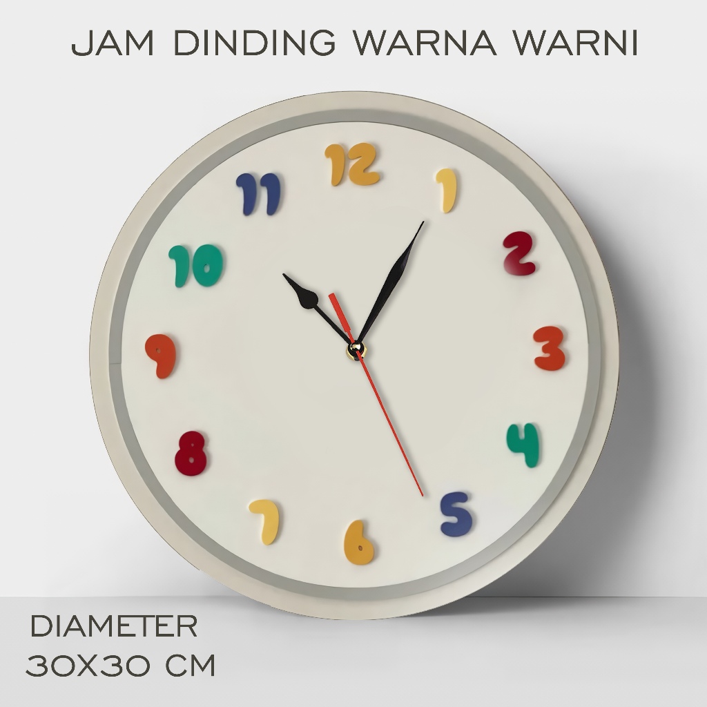 Jual JAM DINDING TEMA UNIK ANGKA WARNA WARNI JENIS MESIN SILENT ...