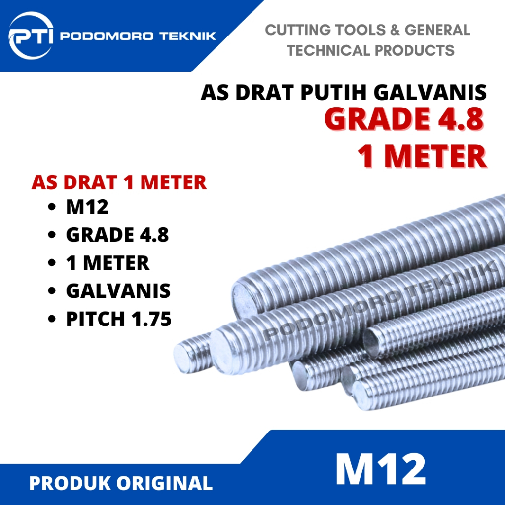 Jual As Drat Long Drat Galvanis M12 Pitch 1.75 Stud Bolts Galvanized 1 ...