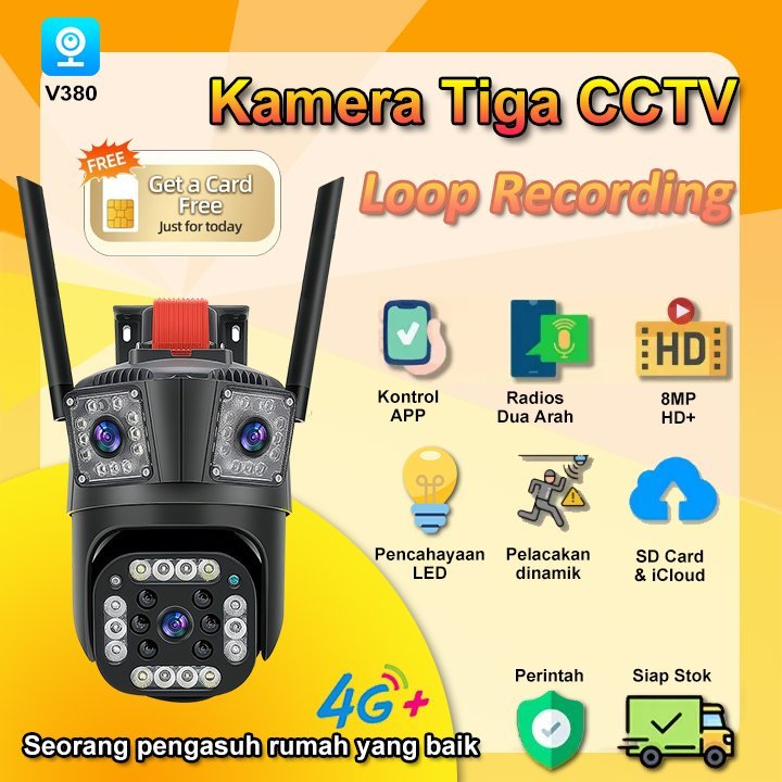 Jual CCTV V380 Pro Kamera 3 Lensa 4G SIM Card 8MP Waterproof Outdoor ...