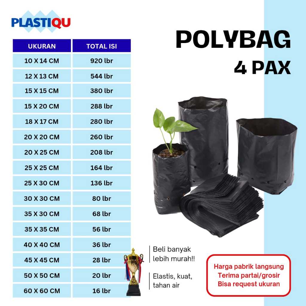 Jual PAKET HEMAT 4 Pack Plastik Pot Polybag Tanaman Tebal | Plastik ...