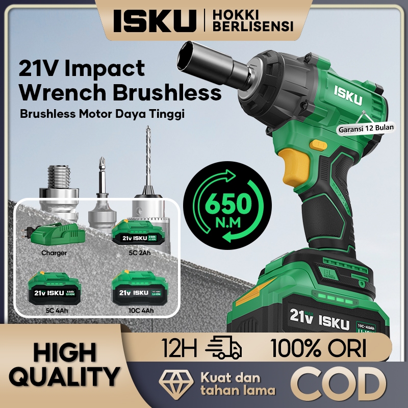 Jual ISKU 21V Impact Wrench 650N.M Kunci Listrik Impact- Motor Tanpa ...