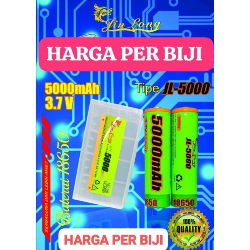 Jual Baterai cas (1 pc) JIN LONG 18650 3,7v JL 5000mAh batre batrai cus ...