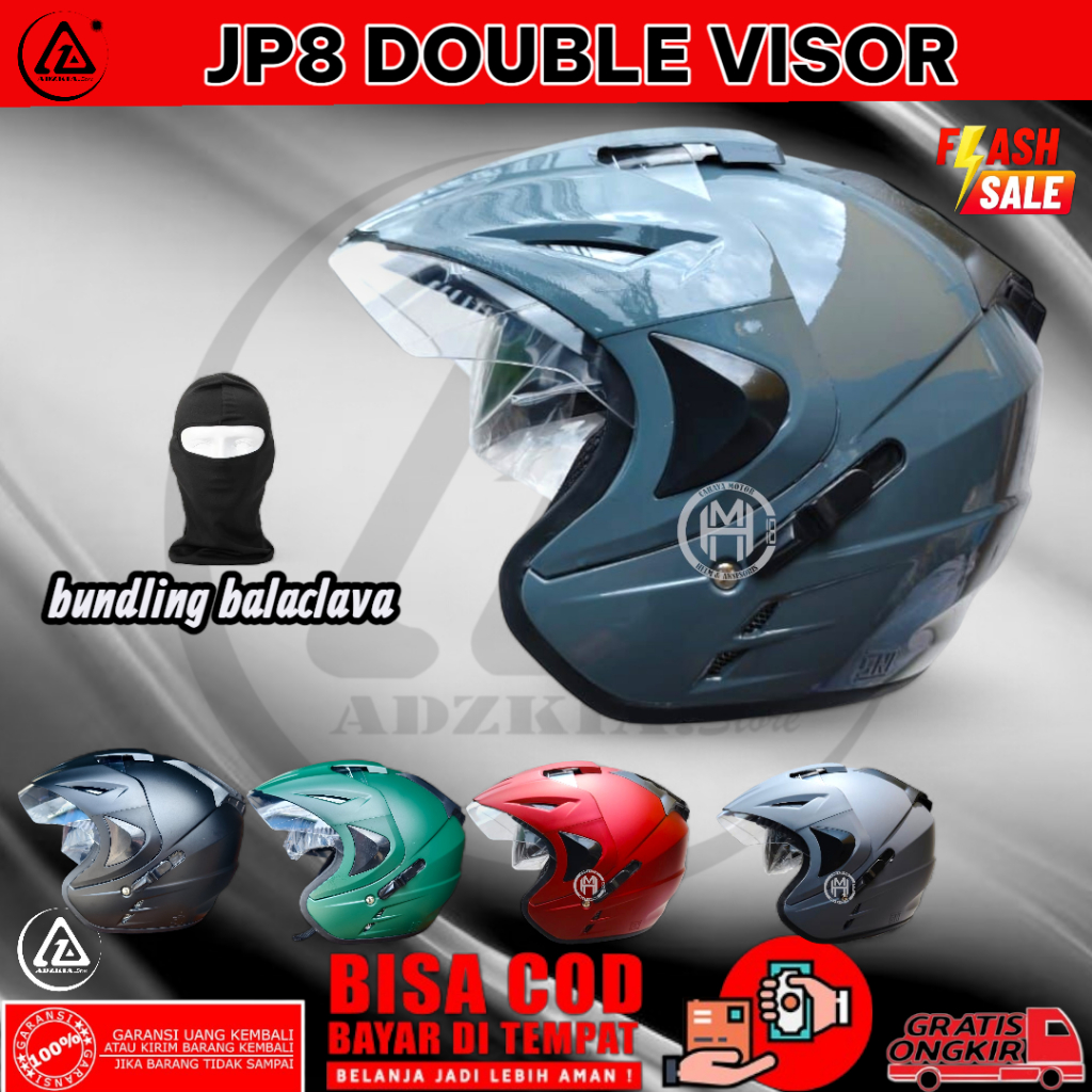 Jual HELM JP8 MODEL INK T1 HALF FACE DOUBLE VISOR|HELM DEWASA SNI merk ...