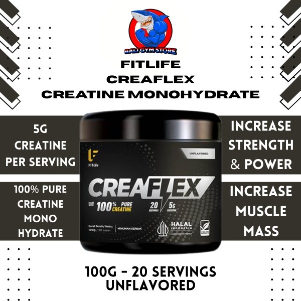 Jual Fitlife Creaflex Creatine Monohydrate Powder 100 Gram 20 Servings ...