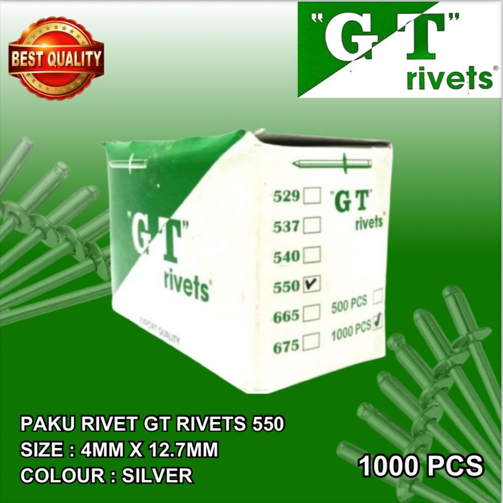 Jual Paku Rivet GT 550 size 4mm x 12.7mm 1 Pak isi 1000 pcs | Shopee ...