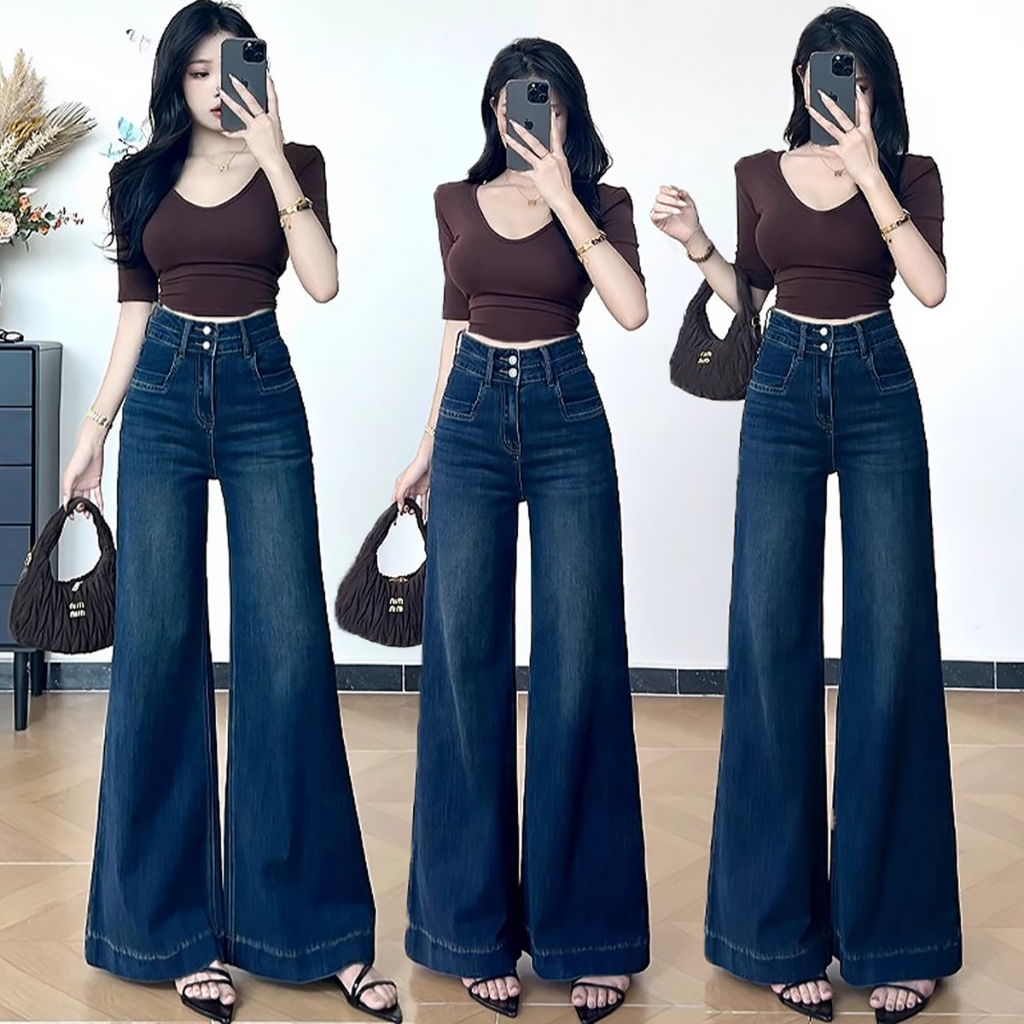 Jual Biru Tua Highwaist Loose baggy jeans wanita jumbo size Premium ...