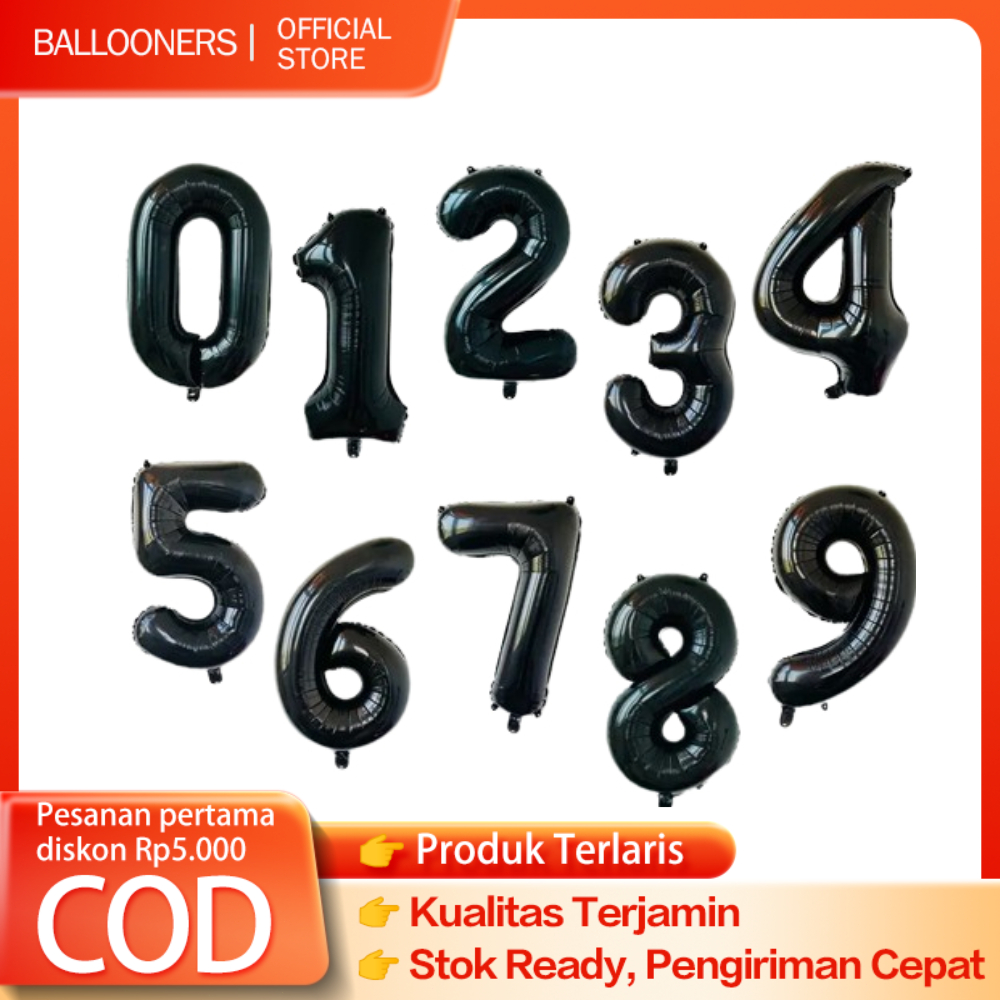 Jual Balon Foil Angka Ukuran Besar 80 cm Warna Hitam Balon Angka Jumbo ...