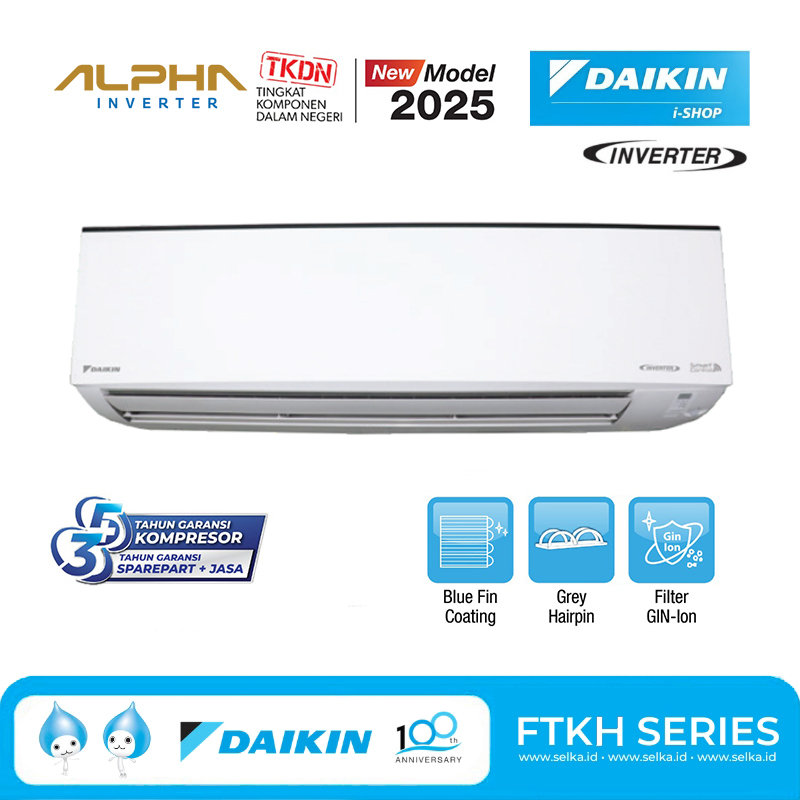 Jual AC DAIKIN FTKH-35YV Split ALPHA Inverter 1.5 PK Blue Fin Coating ION Filter With Smart Wifi ...