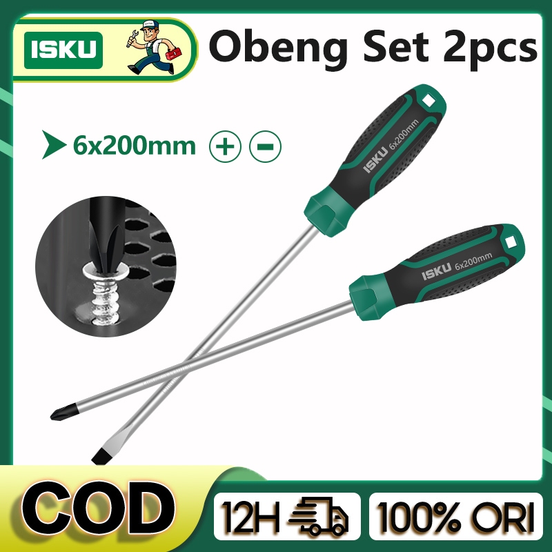Jual ISKU Obeng Set 2PCS 6*200mm Obeng Plus (+) Minus (-) Screwdriver ...