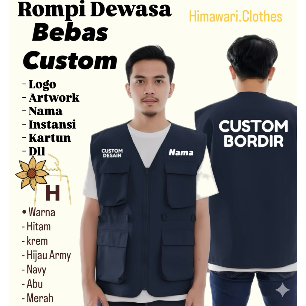 Jual Rompi Dewasa Custom Bordir Nama Logo/Rompi Dewasa Motif 002/Rompi ...