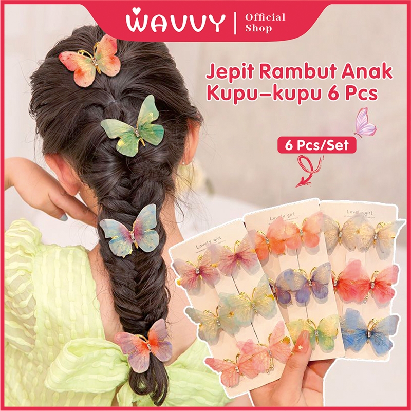 Jual Waavy Jepit Rambut Anak Lucu Model Kupu-kupu 6 Pcs/Hair Clip ...