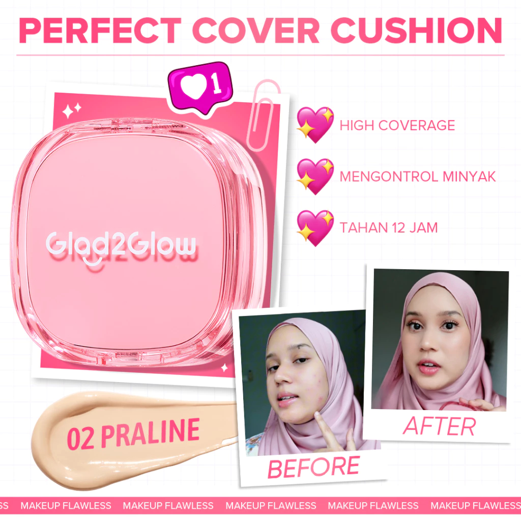 Jual Glad2Glow Perfect Cover Cushion Foundation Waterproof Make Up ...