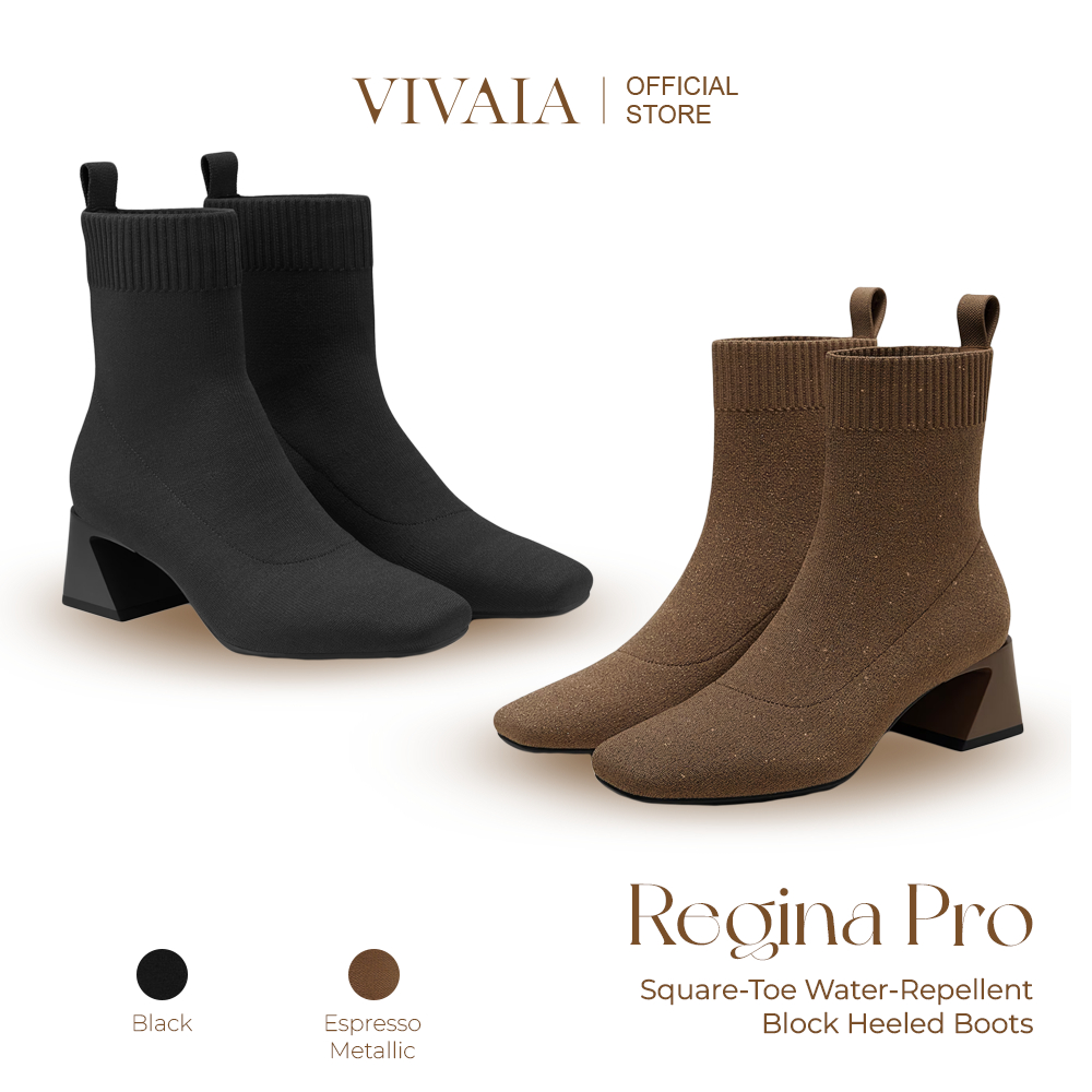 Jual VIVAIA Sepatu Wanita Square-Toe Water-Repellent Block Heeled Boots ...