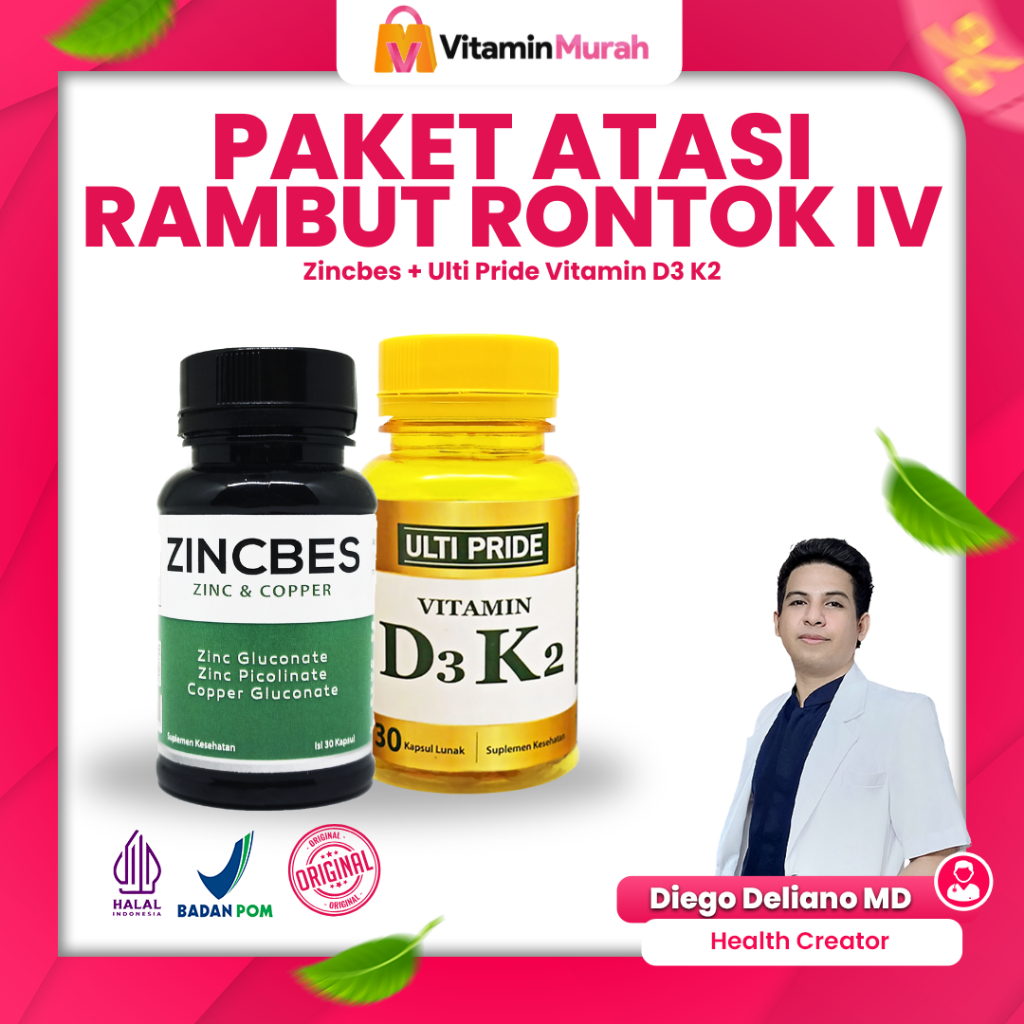 Jual PAKET ANTI RAMBUT RONTOK IV : ULTIPRIDE D3 K2 + ZINCBES ( SPESIAL ...
