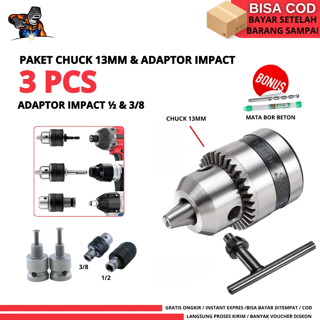 Jual Adaptor Impact Wrench ke Bor 13mm Sambungan Kepala Bor Impact ...
