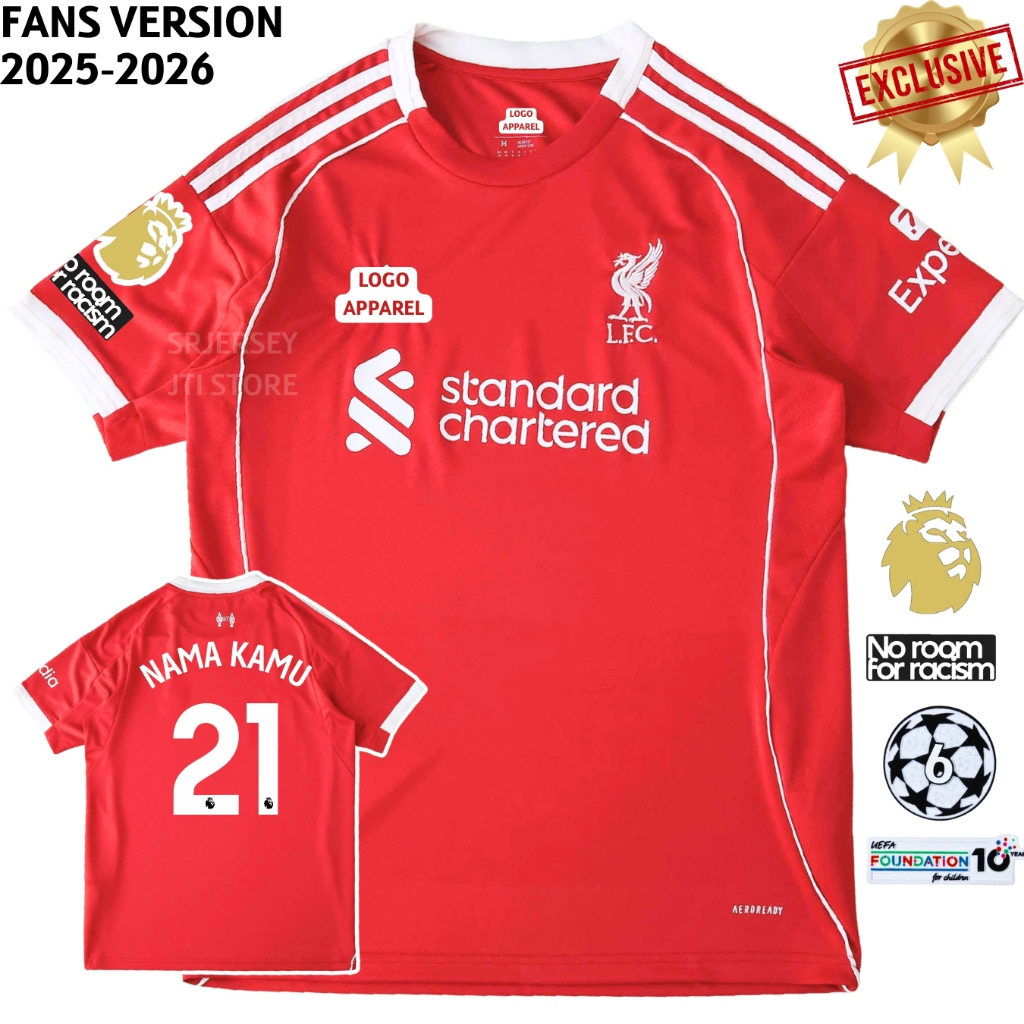 Jual Jersey Lvrpl Home 2025 2026 FANS Baju Bola Merah Pasang Custom Sablon Nama Nomor Punggung ...