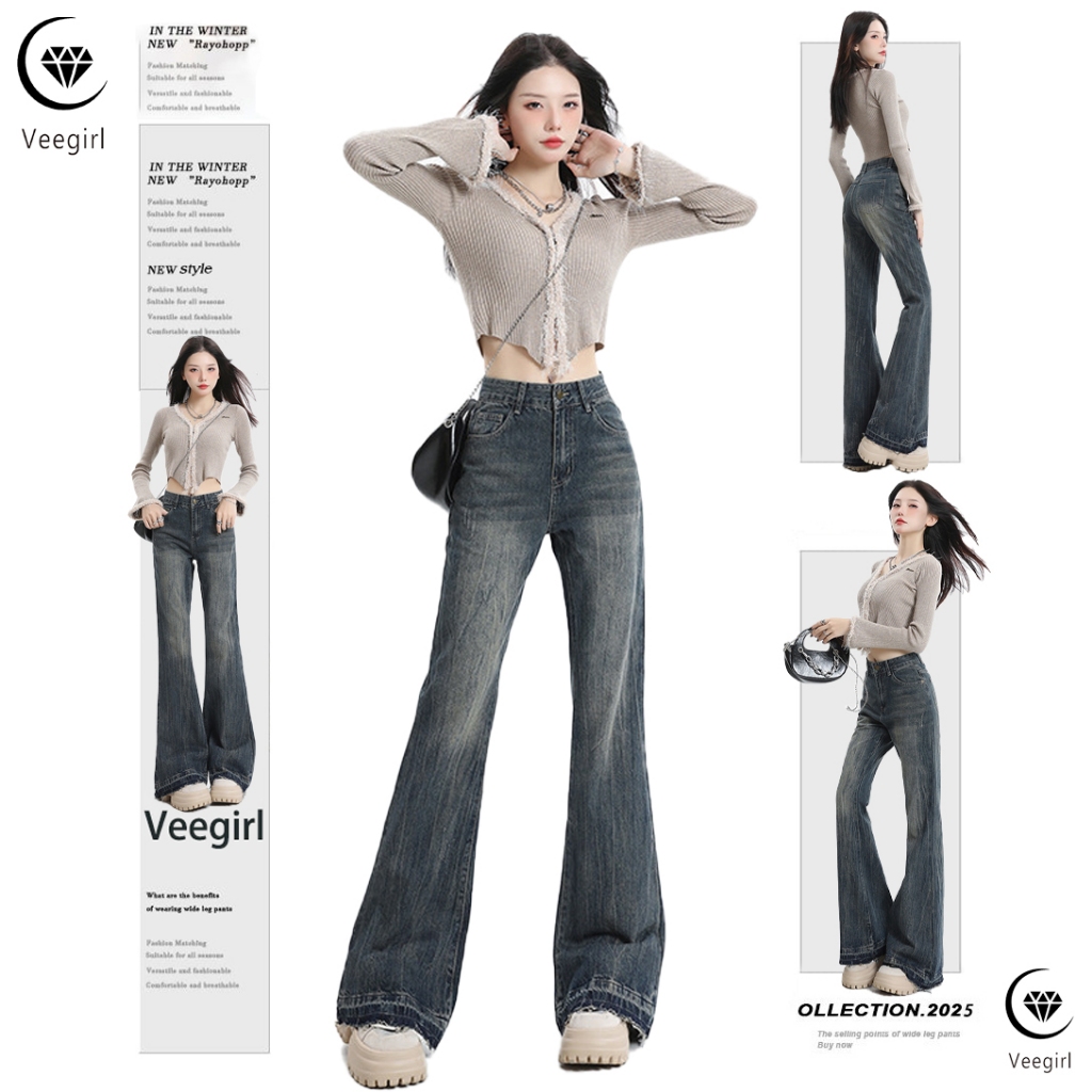 Jual Veegirl Celana Jeans Wanita High Waist Flare Pants Cutbray Denim ...