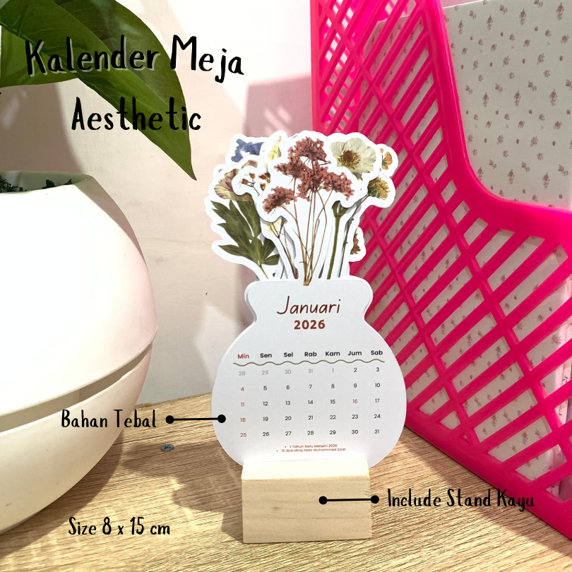Jual Kalender 2026 Aesthetic - Kalender Meja 2026 Estetik - Vas Bunga ...