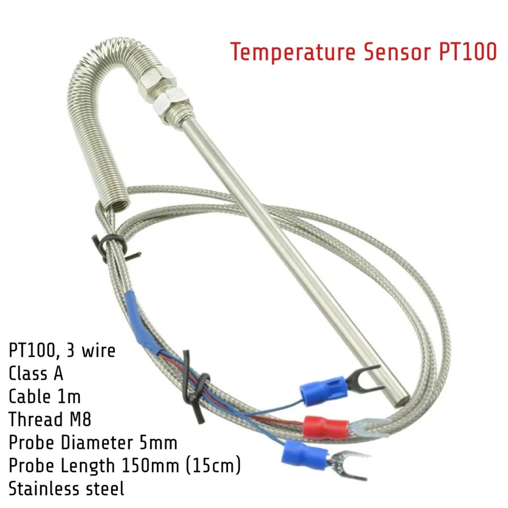 Jual Temperature Sensor RTD PT100 M8 3 wire kabel 1m probe 15cm ...