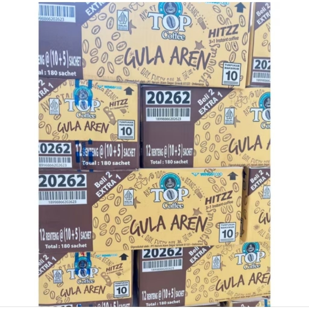 Jual 1 dus kopi top gula aren isi 180 sachet(12 renceng× 15 sachet × ...