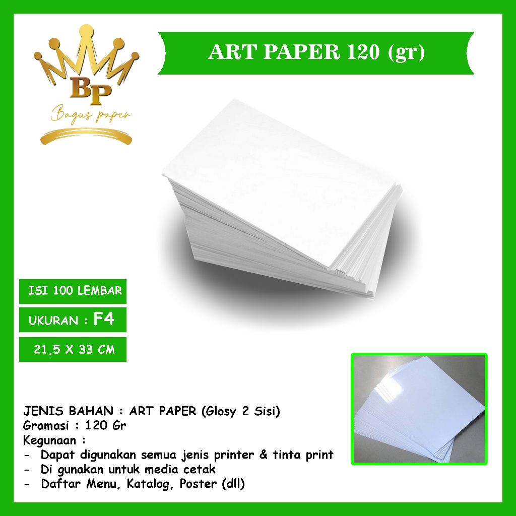 Jual Kertas Art Paper 120 Gsm F4 (21,5x33) Isi 100 Lembar | Shopee ...