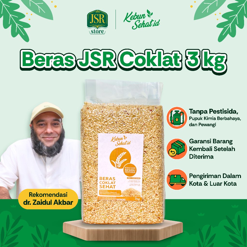 Jual Beras JSR Coklat 3kg - Kebun Sehat JSR dr Zaidul Akbar - Beras ...