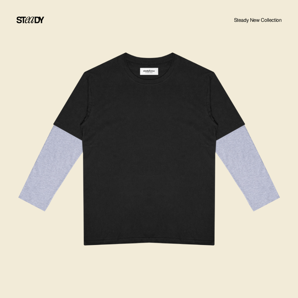 Jual Steady&Slow - Kurt Double Layer T-Shirt Black Grey | Kaos 90s ...