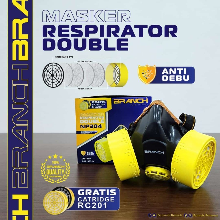 Jual BRANCH Masker Respirator Tabung Double - BRANCH Masker Obat Double ...