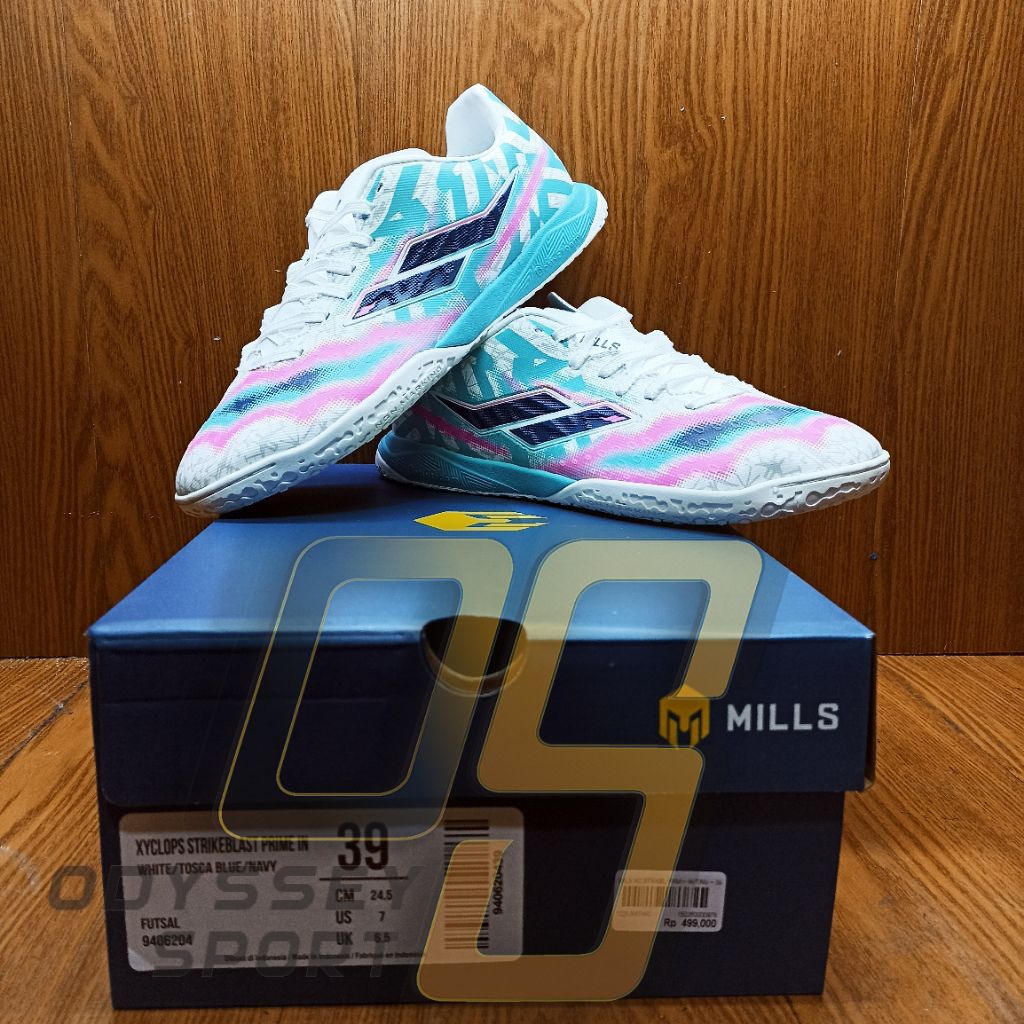 Jual Sepatu Futsal MILLS XYCLOPS STRIKEBLAST PRIME (White/Tosca/Blue ...