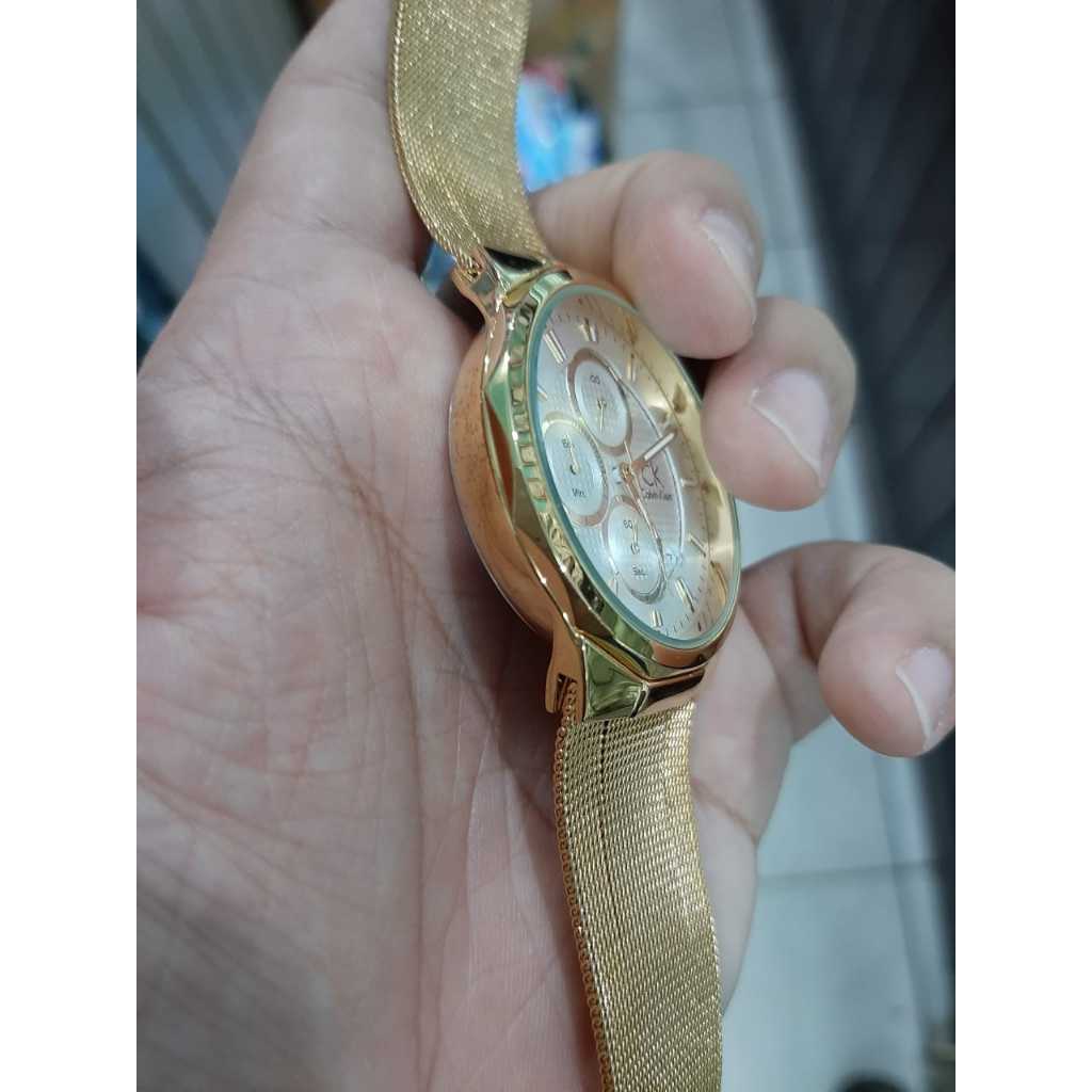 Jual jam tangan pria quartz gold chronograph stainles steel water ...
