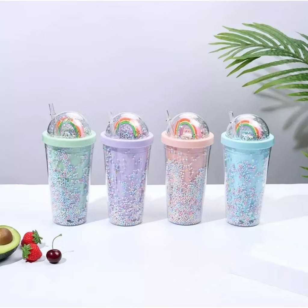 Jual Botol Minum Tumbler Glitter Rainbow Pelangi Foam/Gliter tumbler ...