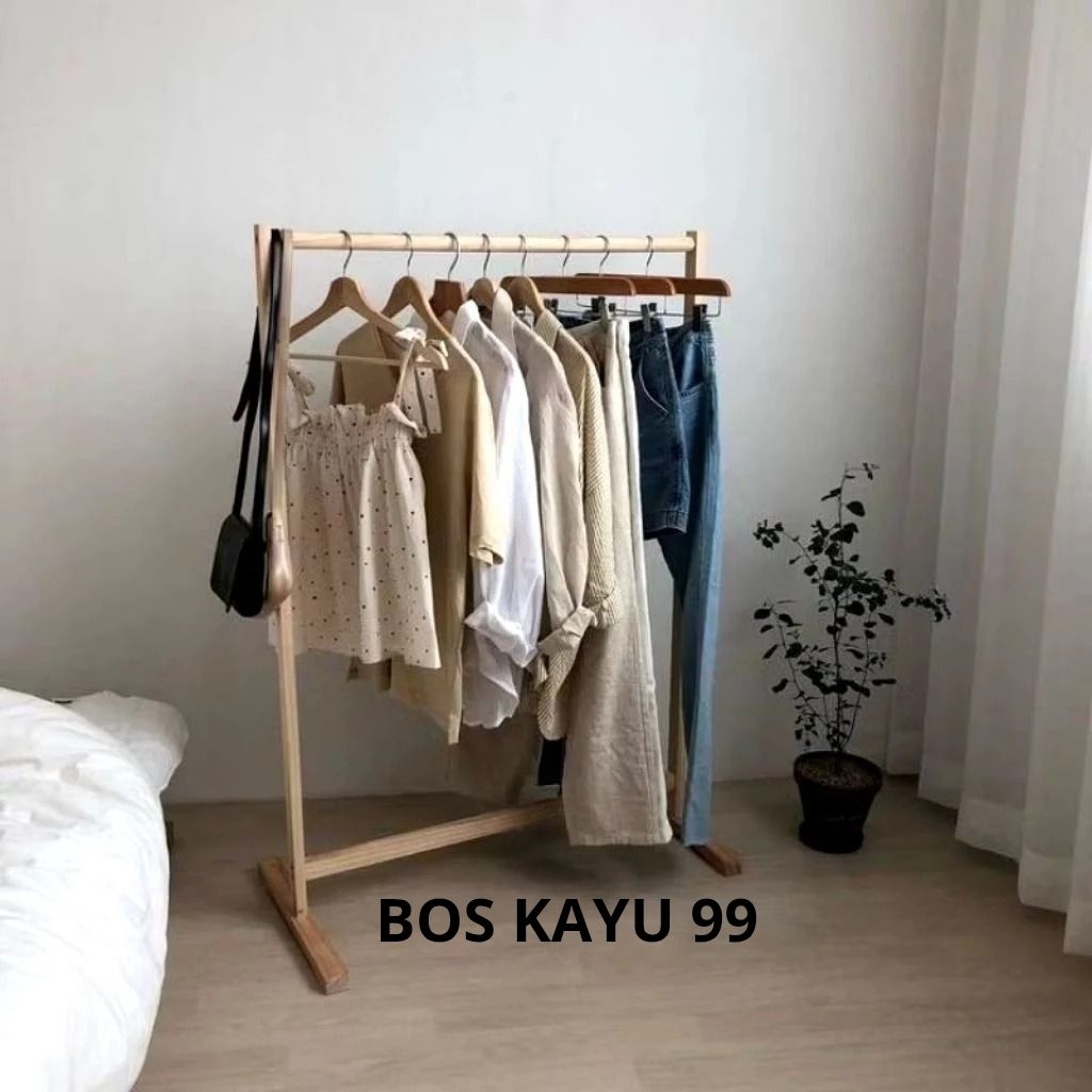 Jual Stand Gantungan Baju Stand Hanger Kayu Estetik 115×75 Cm | Shopee ...