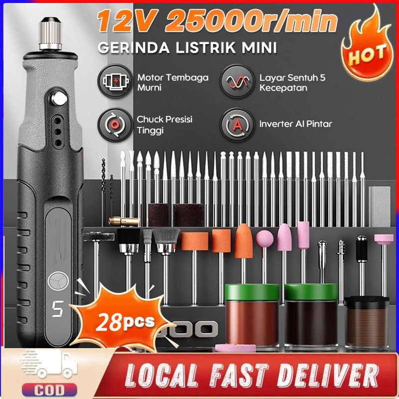 Jual Bor Mini Grinder listrik Set 25000 RPM 28W/12V Mini Drill Electric ...