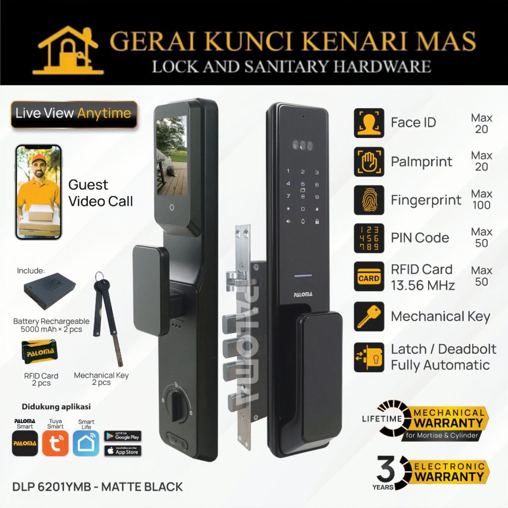 Jual PALOMA DLP 6201YMB Smart Lock Digital Lock Handle Door Kunci Pintu ...