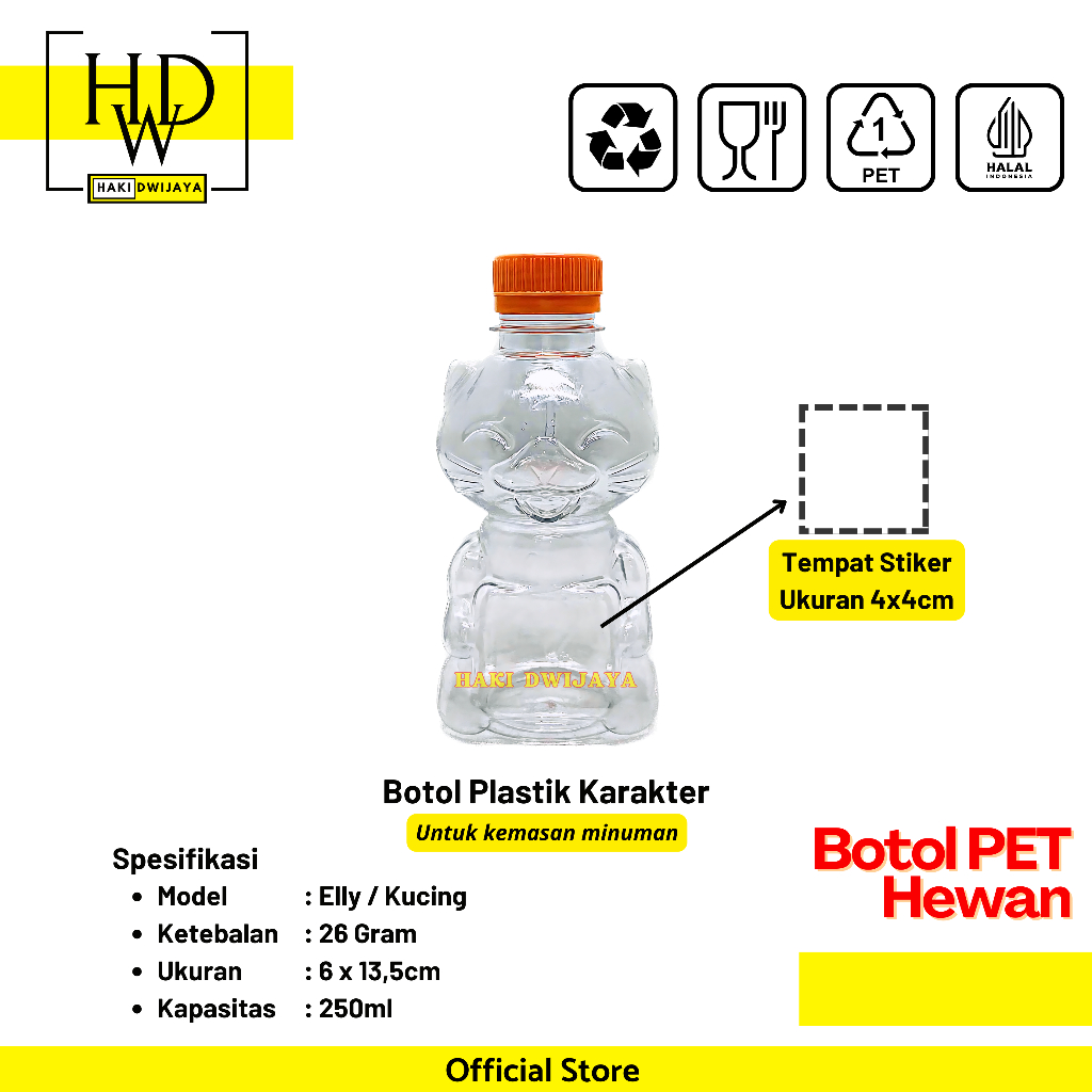 Jual Botol Plastik PET Lucu Ukuran 250ml Bentuk Hewan Kucing Cocok ...