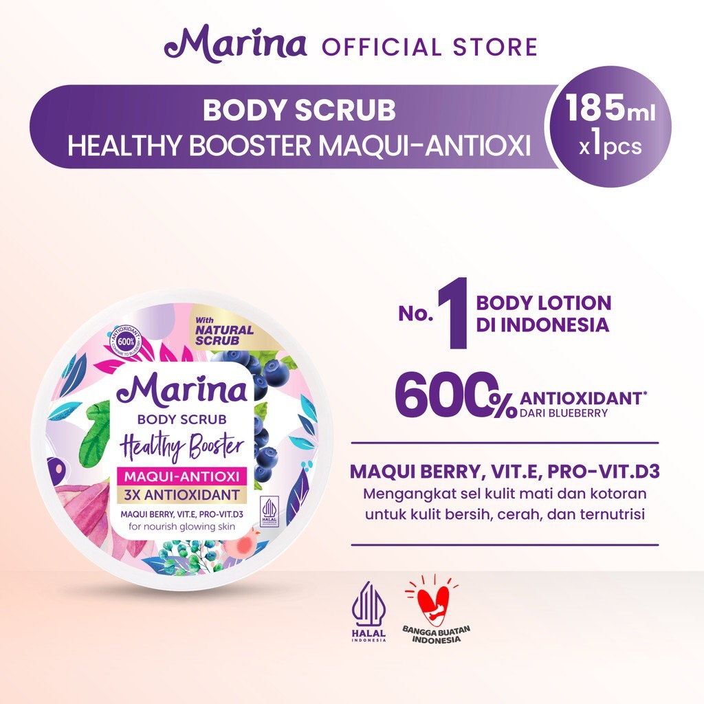 Jual BPOM MARINA BODY SCRUB HEALTHY BOOSTER 185ML - MAQUI - ANTIOXI | Shopee Indonesia