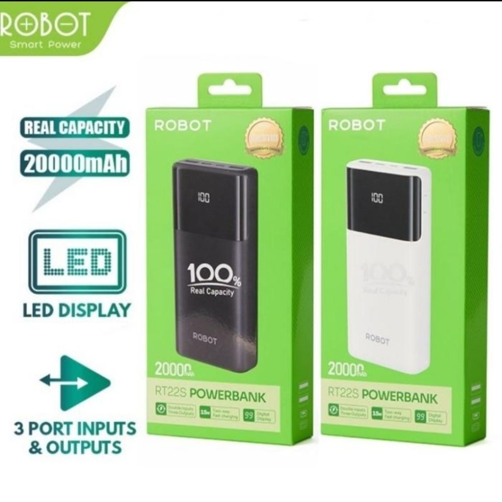 Jual Robot PowerBank RT22s Fastcharging 20000mAh 3port Output With LED ...