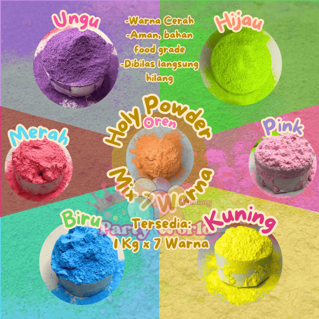 Jual Paket Holy Powder 7 kg / Bubuk warna Tepung Holi Powder Warna ...