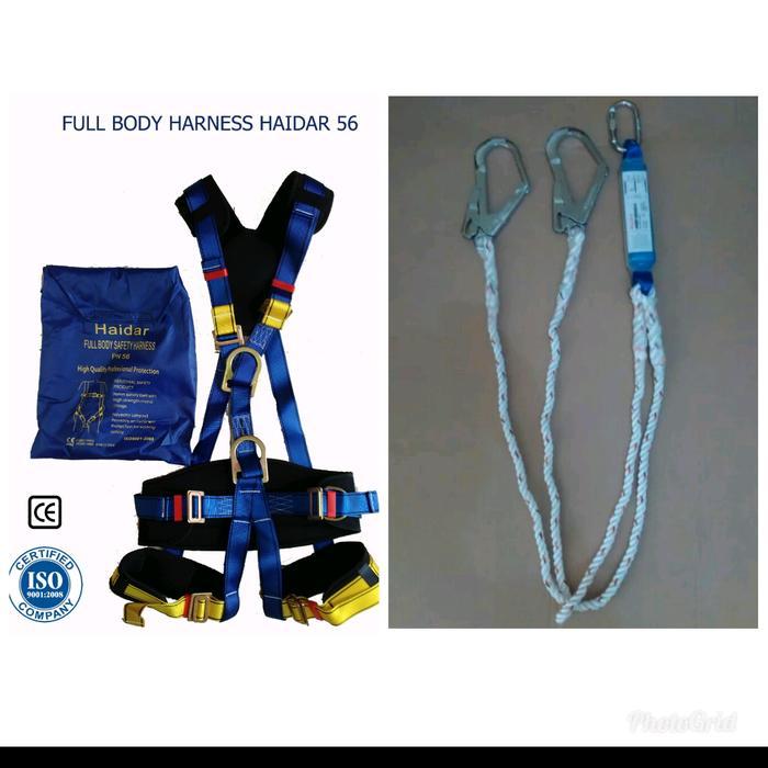 Jual Full Body Harness PN 56 HAIDAR D-Ring 5 Point + Lanyard Double Hook Absorber Haidar SET ...