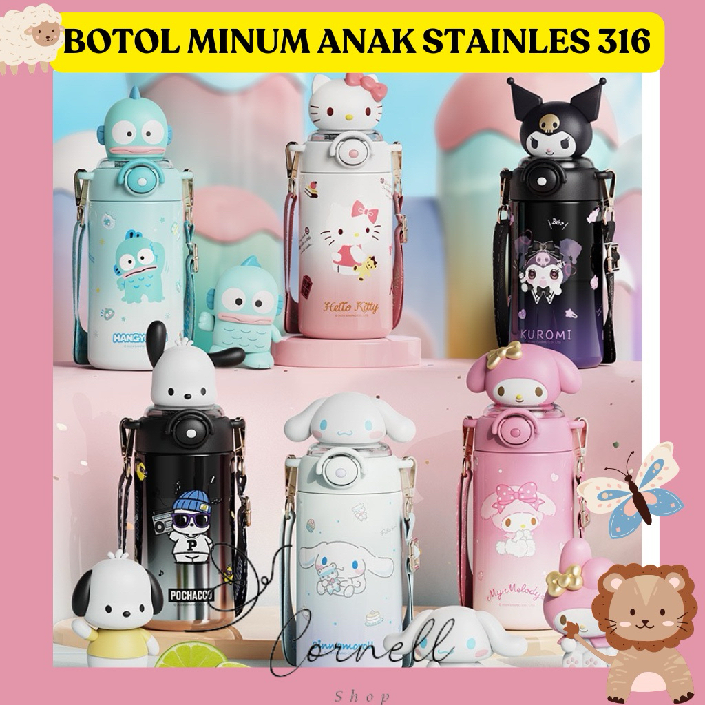Jual Botol Minum Anak Sekolah Stainless 316 Sedotan Tali Panjang ...
